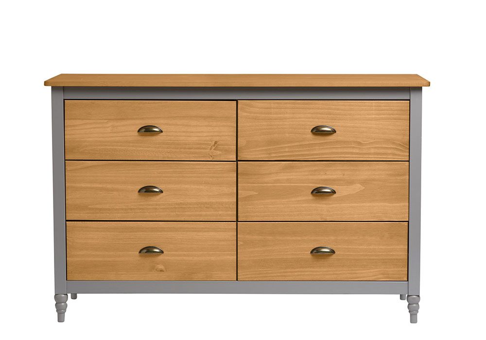 Commode 6 Tiroirs Collection Iryna en Pin Massif - pin cire / gris Kit-M