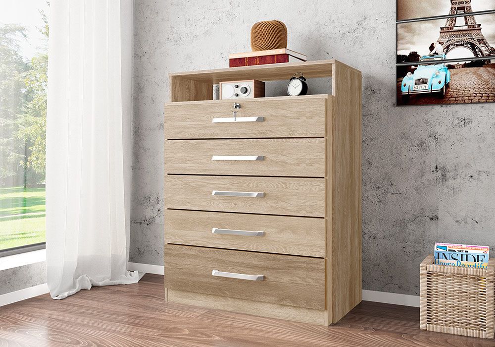 Commode 5 Tiroirs Triunfo - Nombreux Rangements - Kit-M