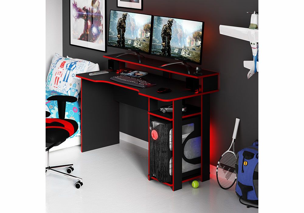 Bureau Gamer avec Surmeuble avec large zone de jeu - Set-up gaming - Kit-M
