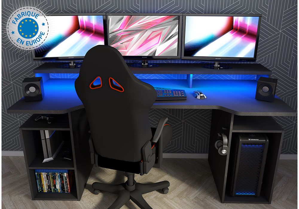 Bureau Gamer avec LED avec large zone de jeu - Kit-M