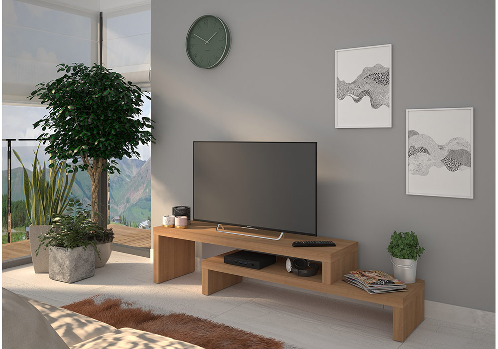 Meuble TV Modulable Roma - coloris noyer clair - Pratique et original Kit-M