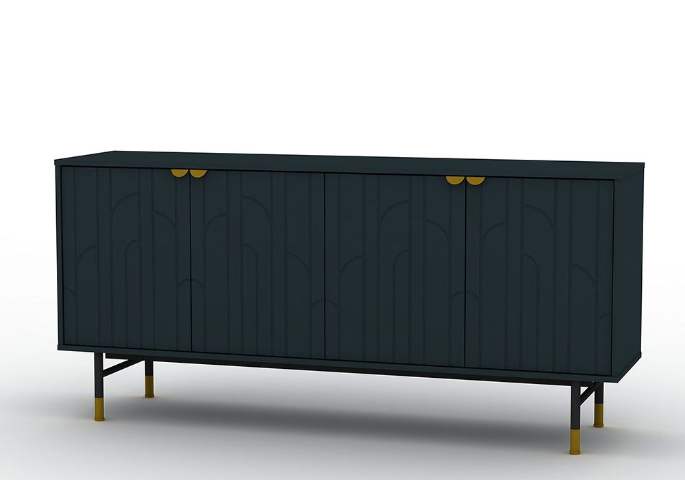 Bahut Bas 4 Portes Harvard - coloris gris - piétements en métal - Kit-M