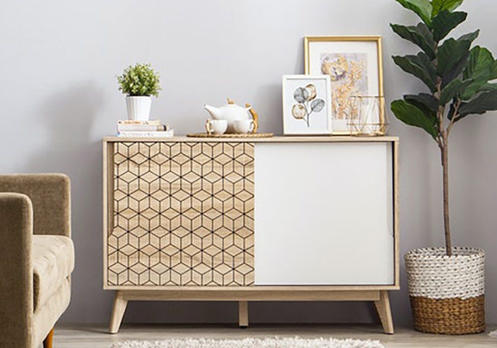 Bahut Bas 2 Portes Coulissantes Urban Coloris sonoma clair blanc Kit-M