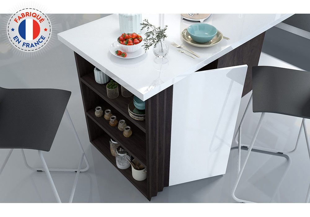 Table avec Îlot Central (Collection Arolla) - blanc brillant - Kit-M