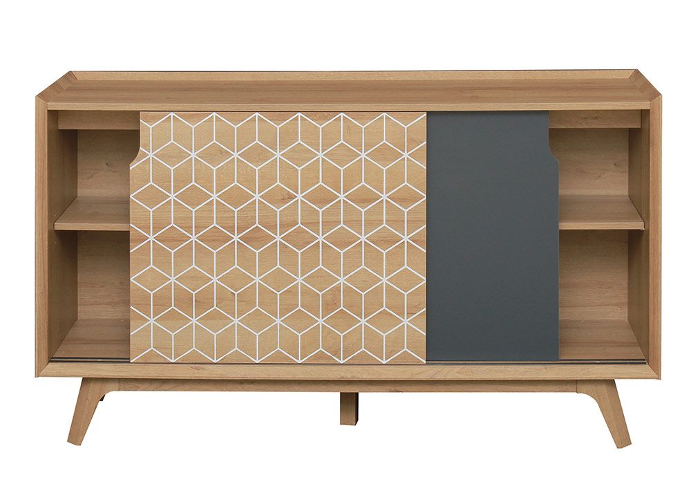 Bahut Bas 2 Portes Coulissantes Urban sonoma clair/ gris Kit-M