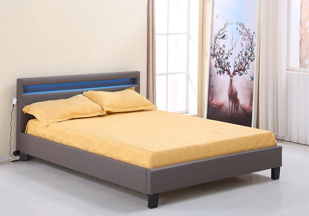 Lit LED en Tissus 140x190cm - Design moderne - Kit-M