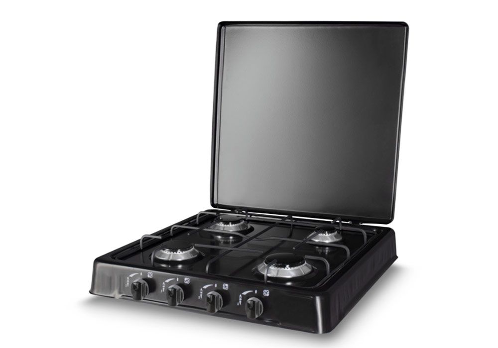 Plaque de Cuisson 4 Feux Noir - Sécurité gaz - Kit-M