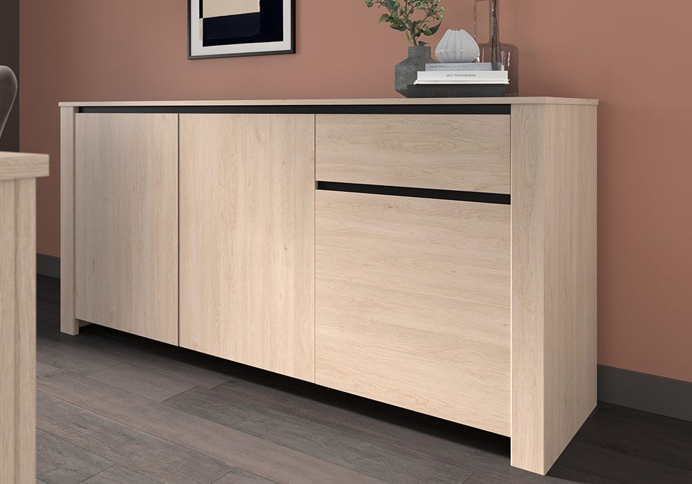 Bahut Bas 3 Portes avec Tiroir Jim - cover papier brookling - Kit-M