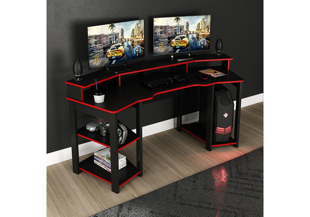 Bureau d'Angle Gamer avec Surmeuble Large zone de jeu - Kit-M